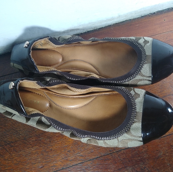 Coach | Shoes | Coach Brown Patent Leather And Cloth Flats | Poshmark